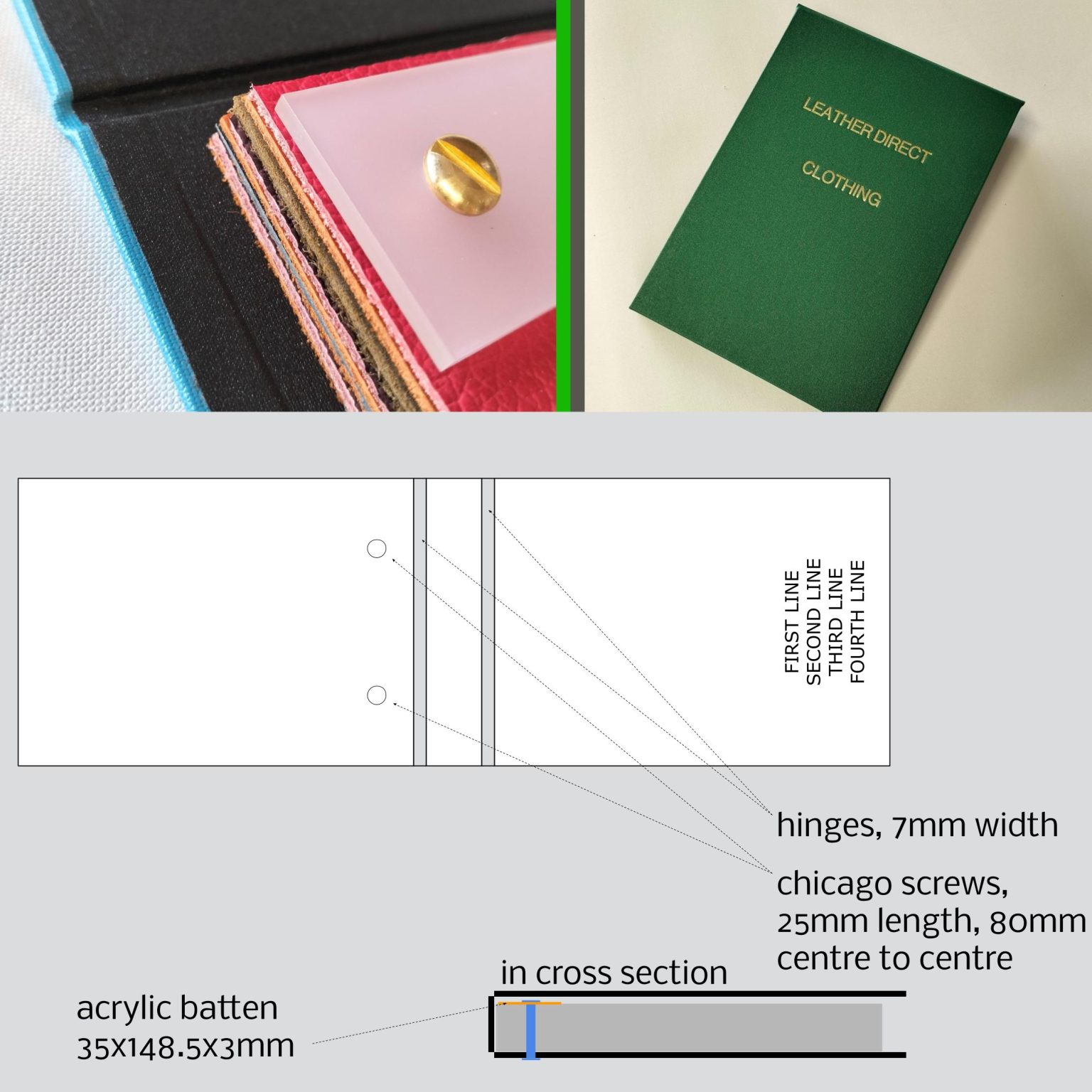 Screw Binder, Stamped with Custom Text, Buckram, BBAM - Bespoke Binders